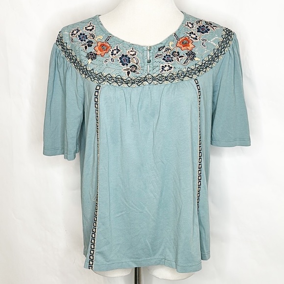 Sundance | Tops | Sundance Embroidered Turquoise Three Button Tee S ...